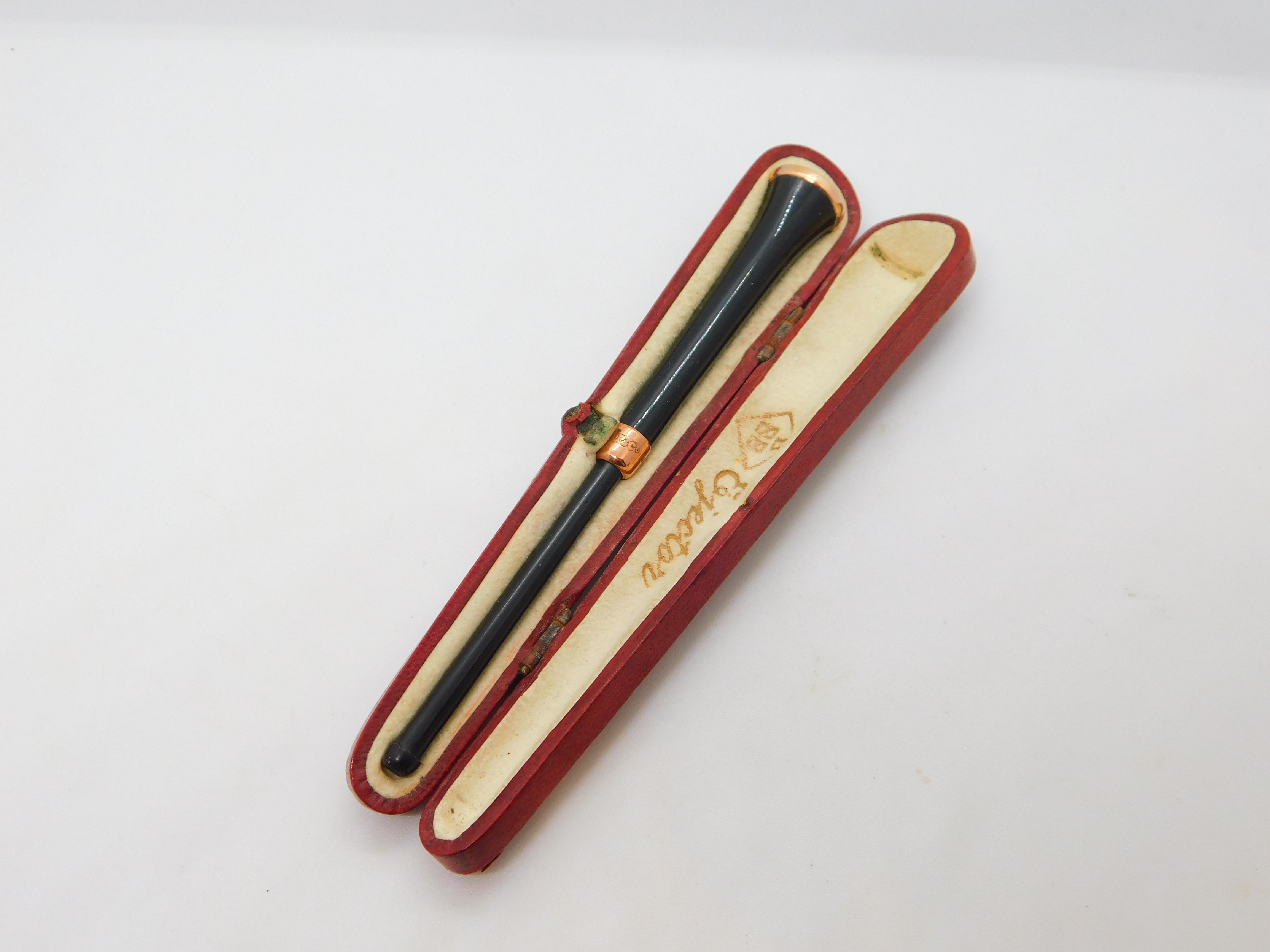 9ct Gold Mounted Black Bakelite Long Cigarette Holder Antique 1924 Bir ...