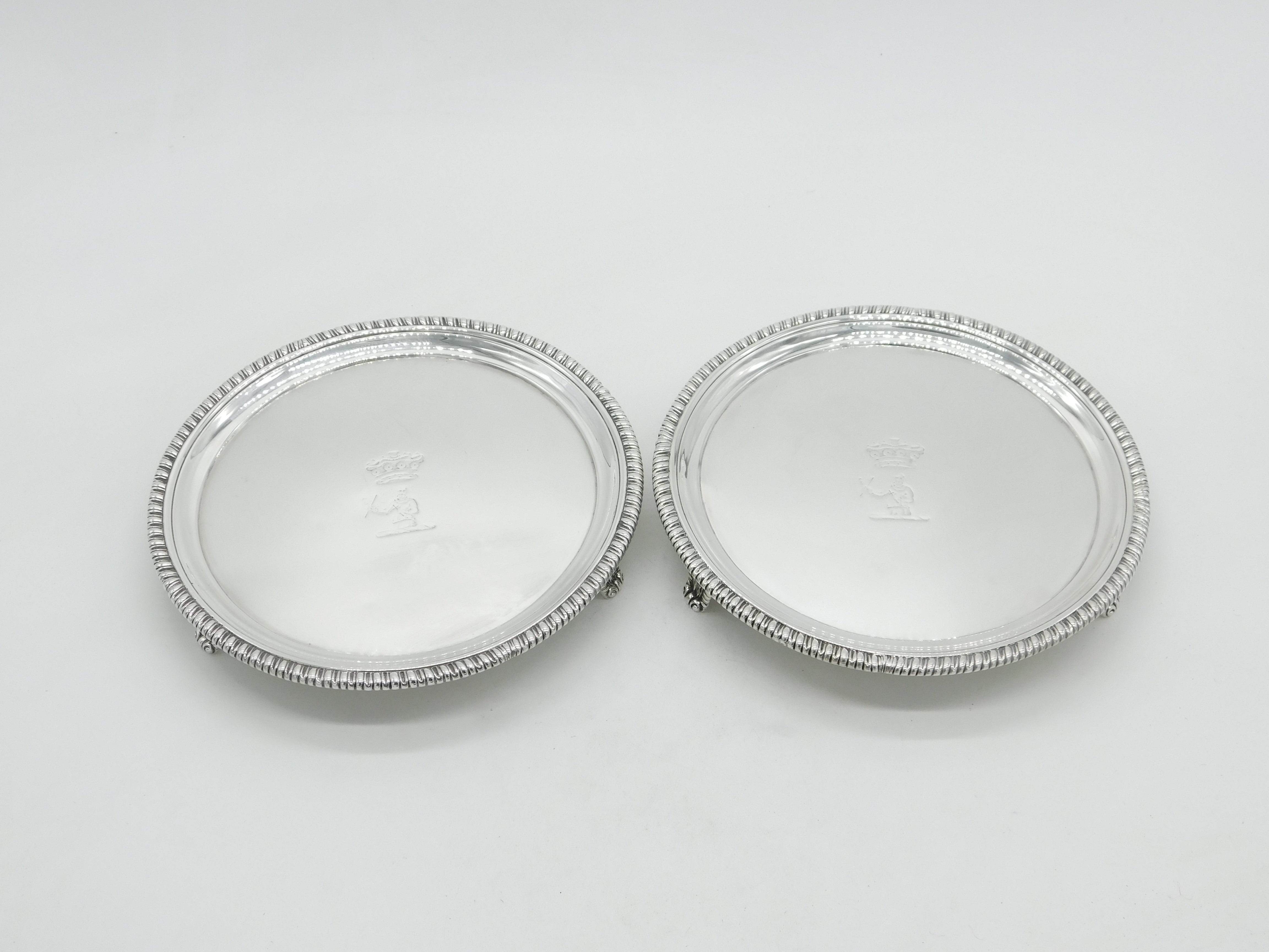 Pair Georgian Sterling Silver Heraldic Crested Salver Dishes London 18 ...