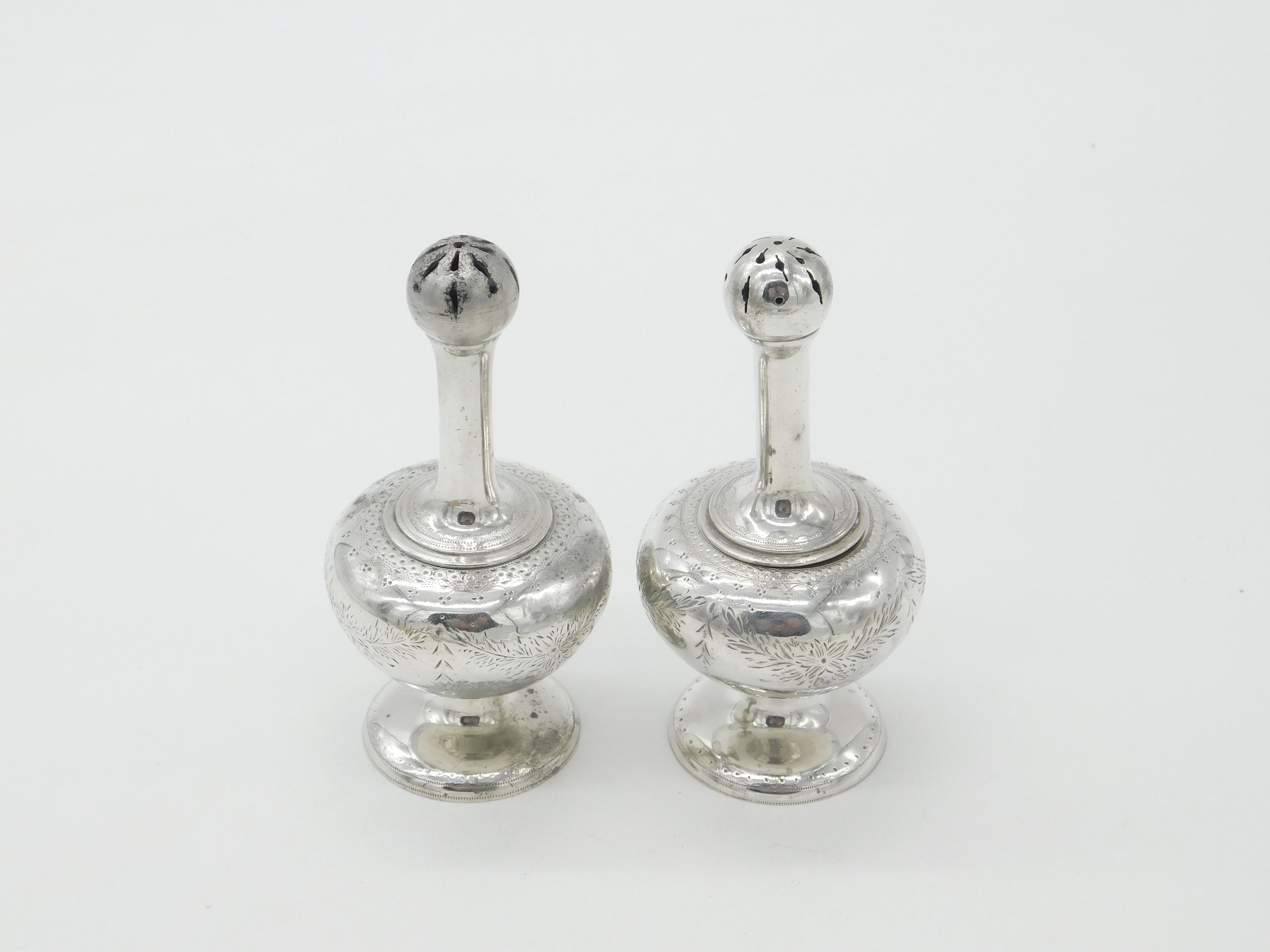 Pair Victorian Sterling Silver Long Stem Salt Pepper Shakers 1869 Geor ...
